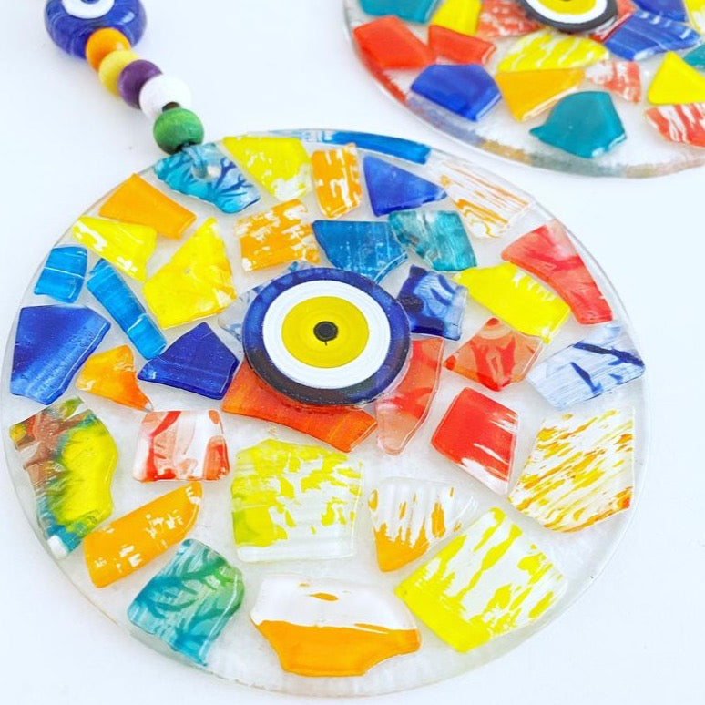 Fused Glass Wall Decor, Handmade Glass Evil Eye Wall Hanging – Evileyefavor