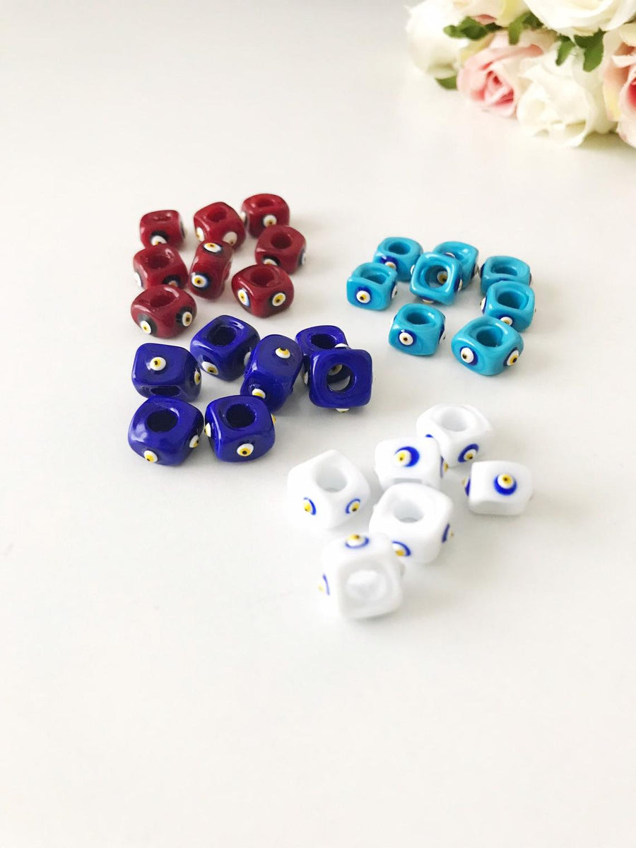 5 pcs Murano Cube Beads, Glass Evil Eye Bead, Evil Eye Necklace ...