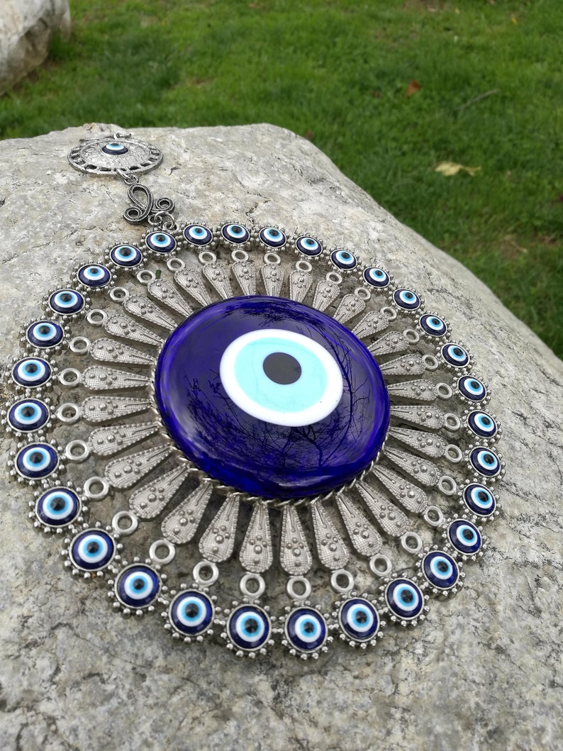 Large Glass Blue Evil Eye Wall Hanging Ornament with Round Eye Design ...