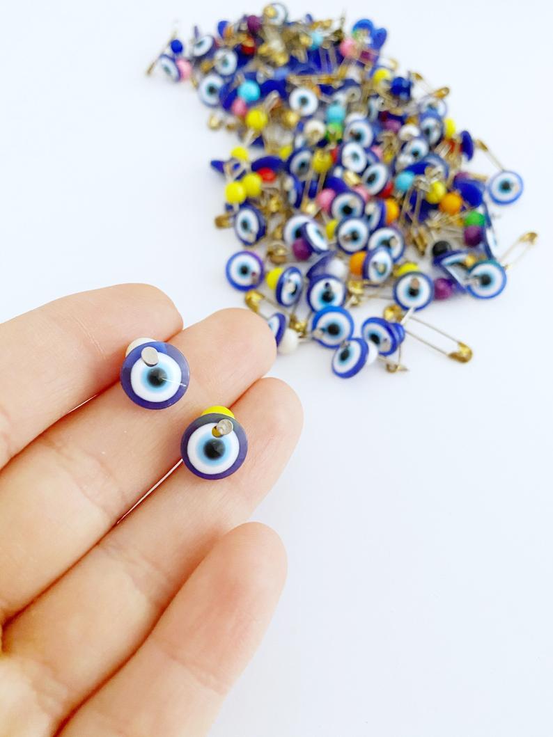 Evil Eye Safety Pins, 100 pcs, Wedding Invitation Favor Supplies, Blue ...