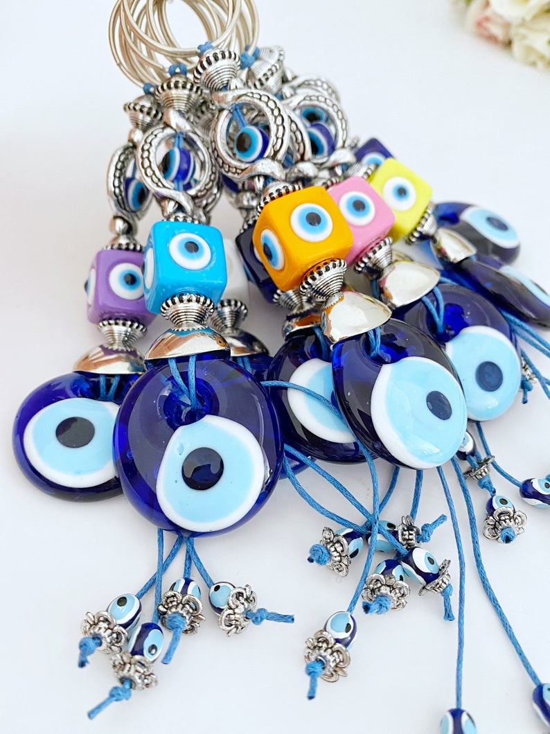 Evil eye key chain, rainbow cube charms, evil eye keychain, evil eye k ...