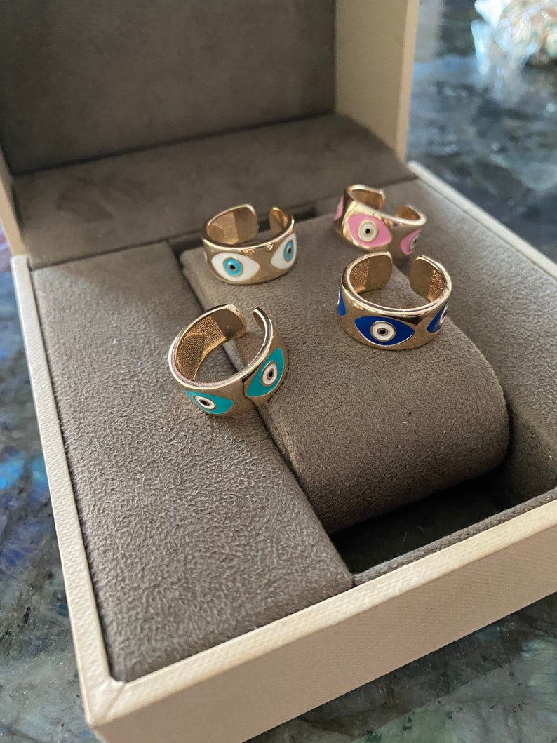 Evil Eye Band Ring, Gold Wide Band Ring, Evil Eye Ring, Protection Rin ...