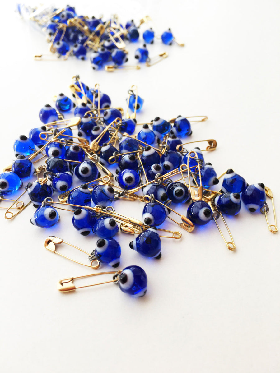 25 pcs evil eye safety pins, tiny evil eye pins, glass evil eye bead ...