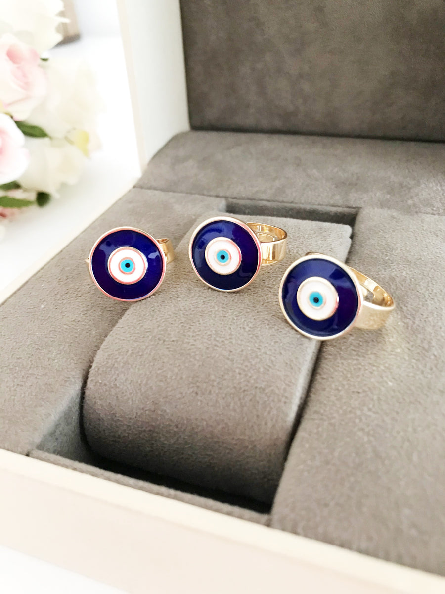 Adjustable blue evil eye ring – Evileyefavor