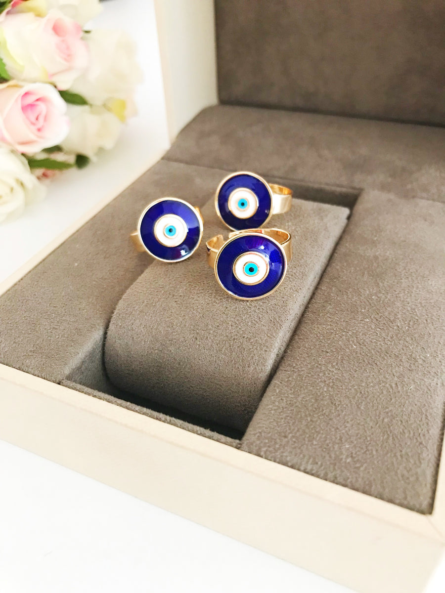 Adjustable blue evil eye ring – Evileyefavor